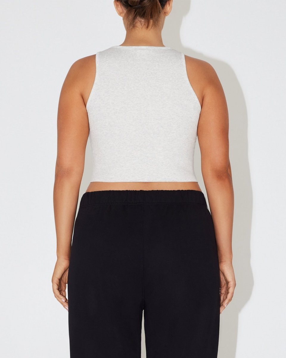 Cropped Raw Hem Rib Tank | Light Heather Grey – Khy