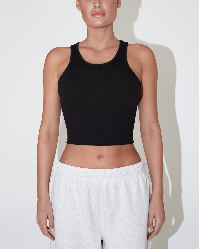 Cropped Raw Hem Rib Tank | Black – Khy