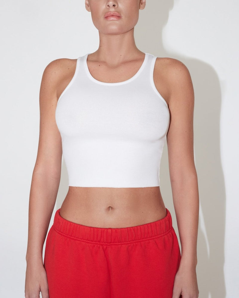 Cropped Raw Hem Rib Tank | White – Khy