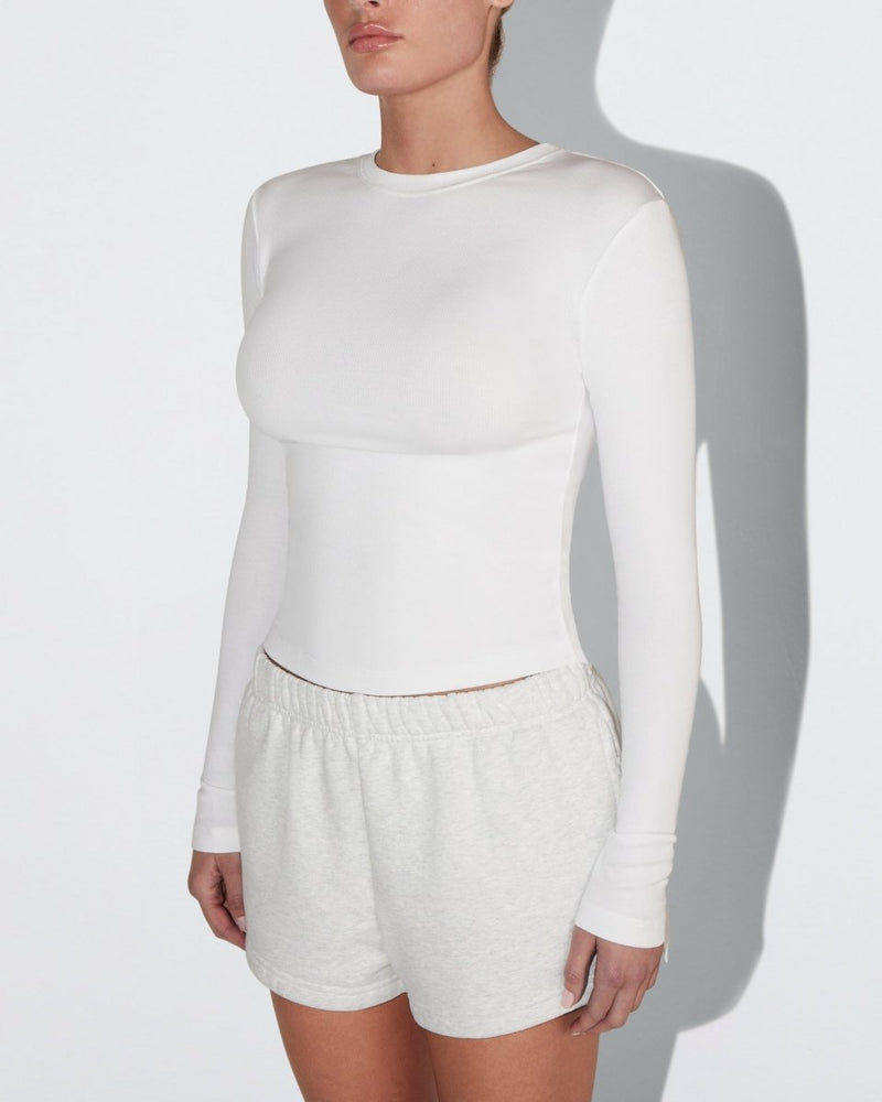 Long Sleeve Ribbed Tee | White – Khy