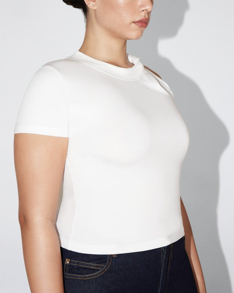 One Shoulder Twist Tee | White – Khy