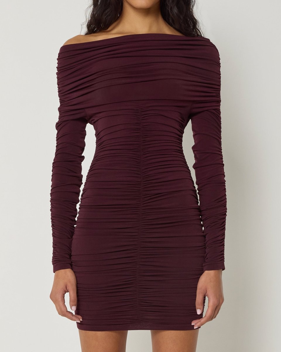 Long Sleeve Ruched Mini Dress | Black Cherry – Khy