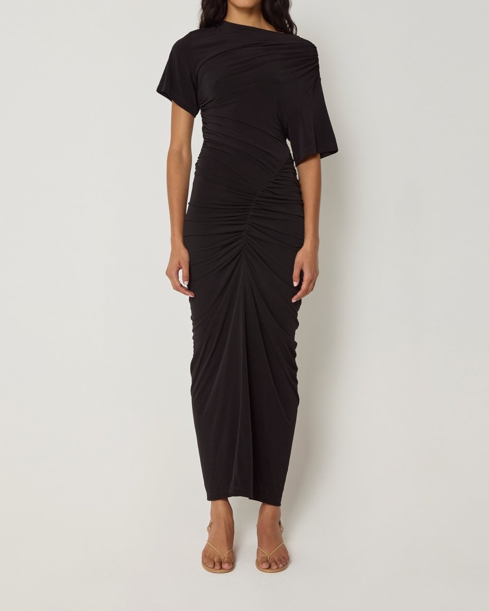 Asymmetrical Ruched Dress | Black – Khy